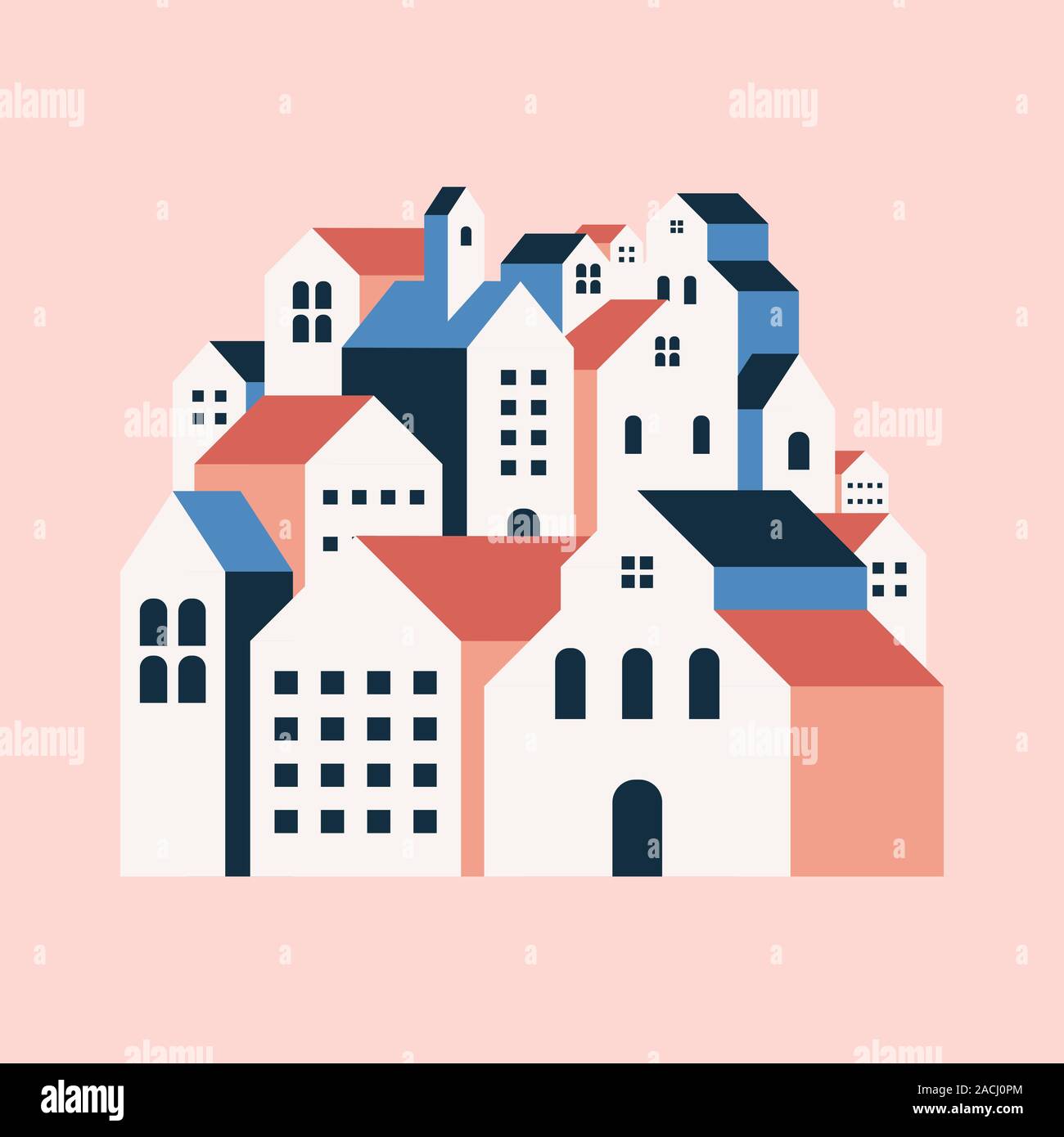 Flat geometric buildings, Minimal city landscape flat style Stock ...