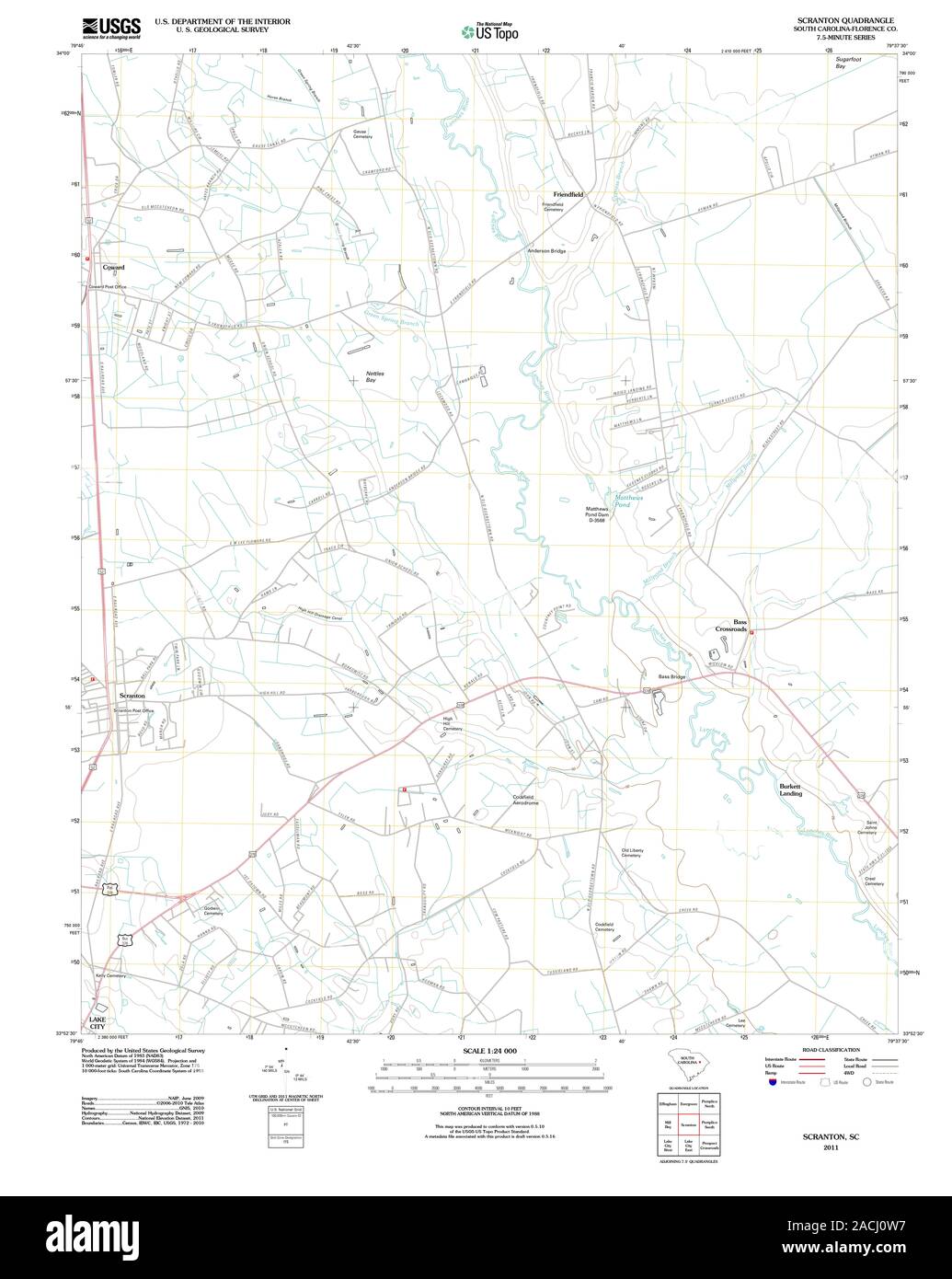 USGS TOPO Map South Carolina SC Scranton 20110811 TM Restoration Stock ...