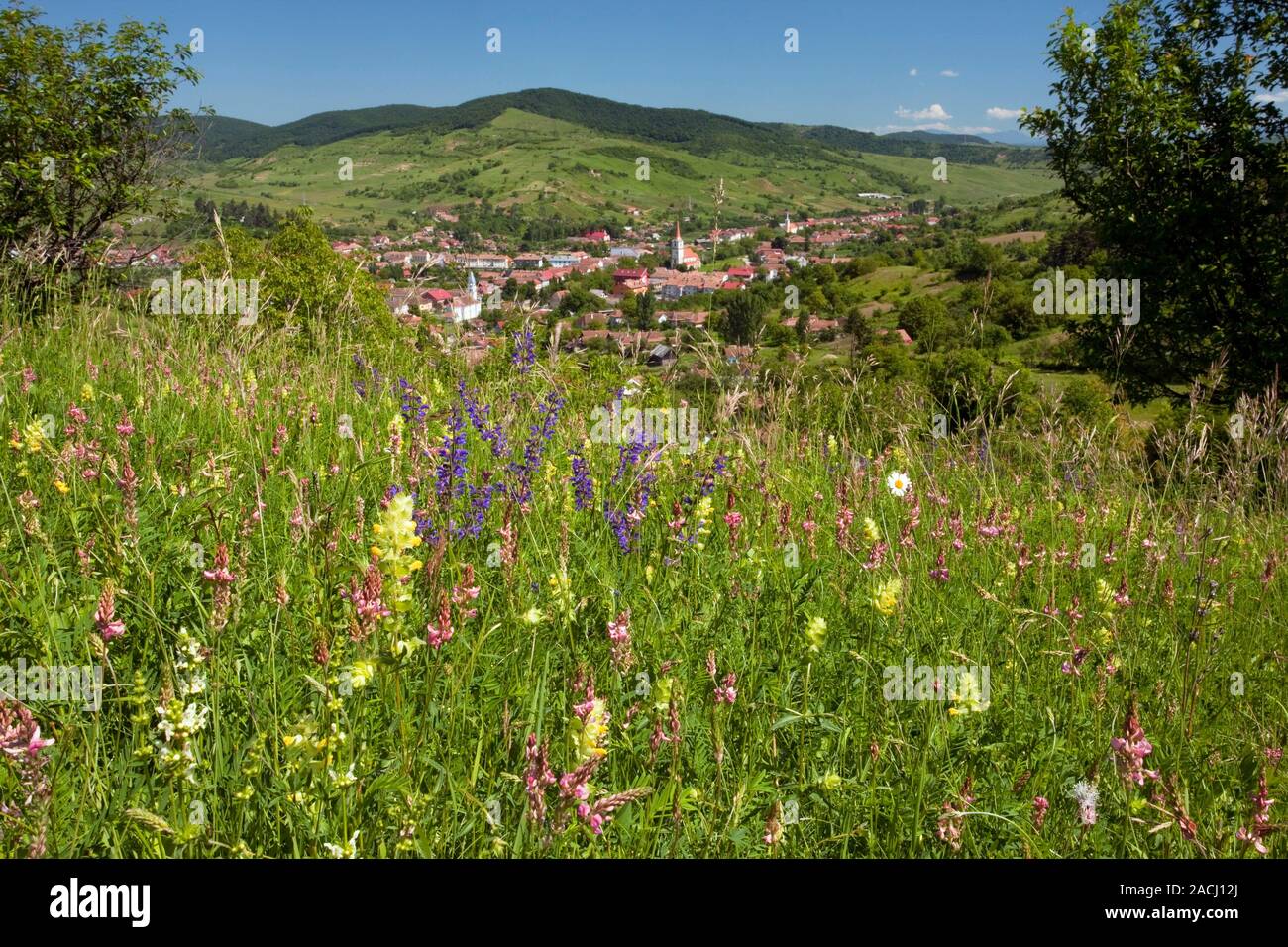 View of old Romanian village, Teaca, also known as Teke, from a ...