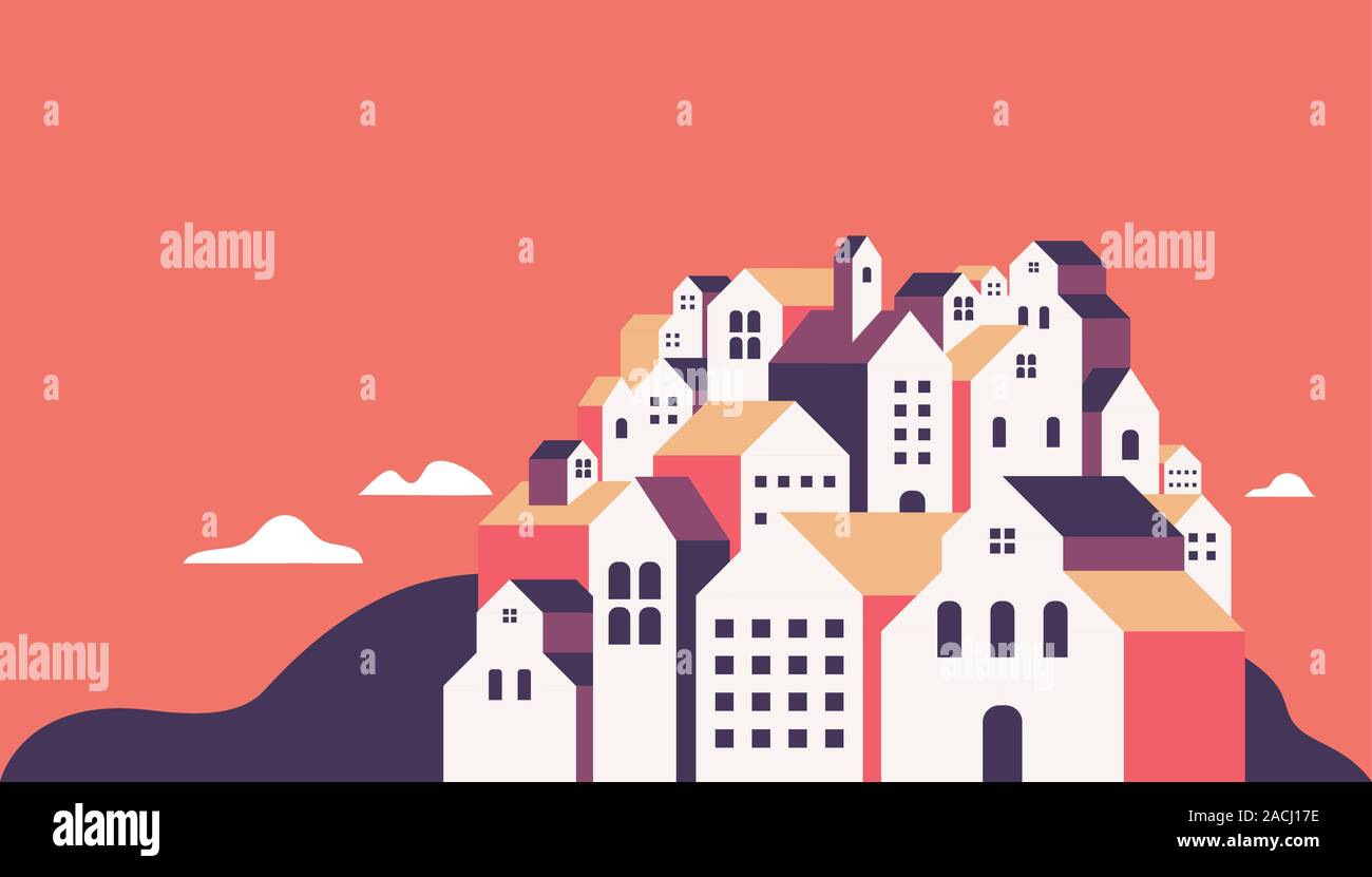 Flat geometric buildings, Minimal city landscape flat style banner ...