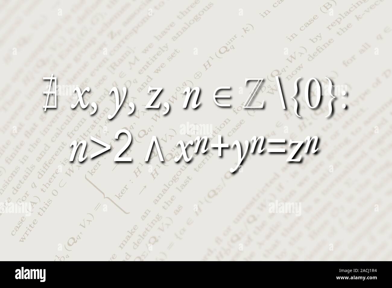 Fermat's Last Theorem. Mathematical notation summarising the theorem proposed in 1637 by French ...