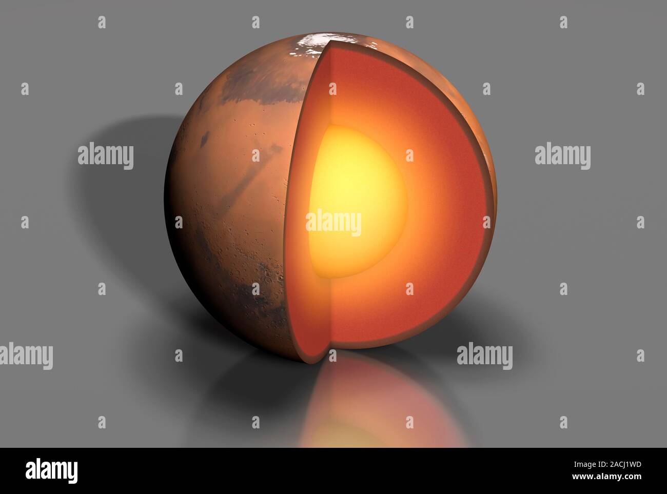 Diagram showing the interior of the terrestrial planet Mars. The ...