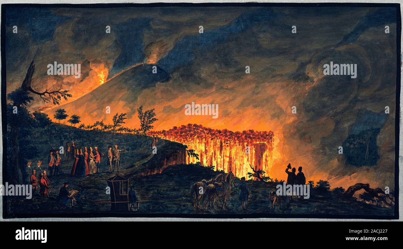 Lava curtain. Illustration of a royal party watching a lava curtain ...