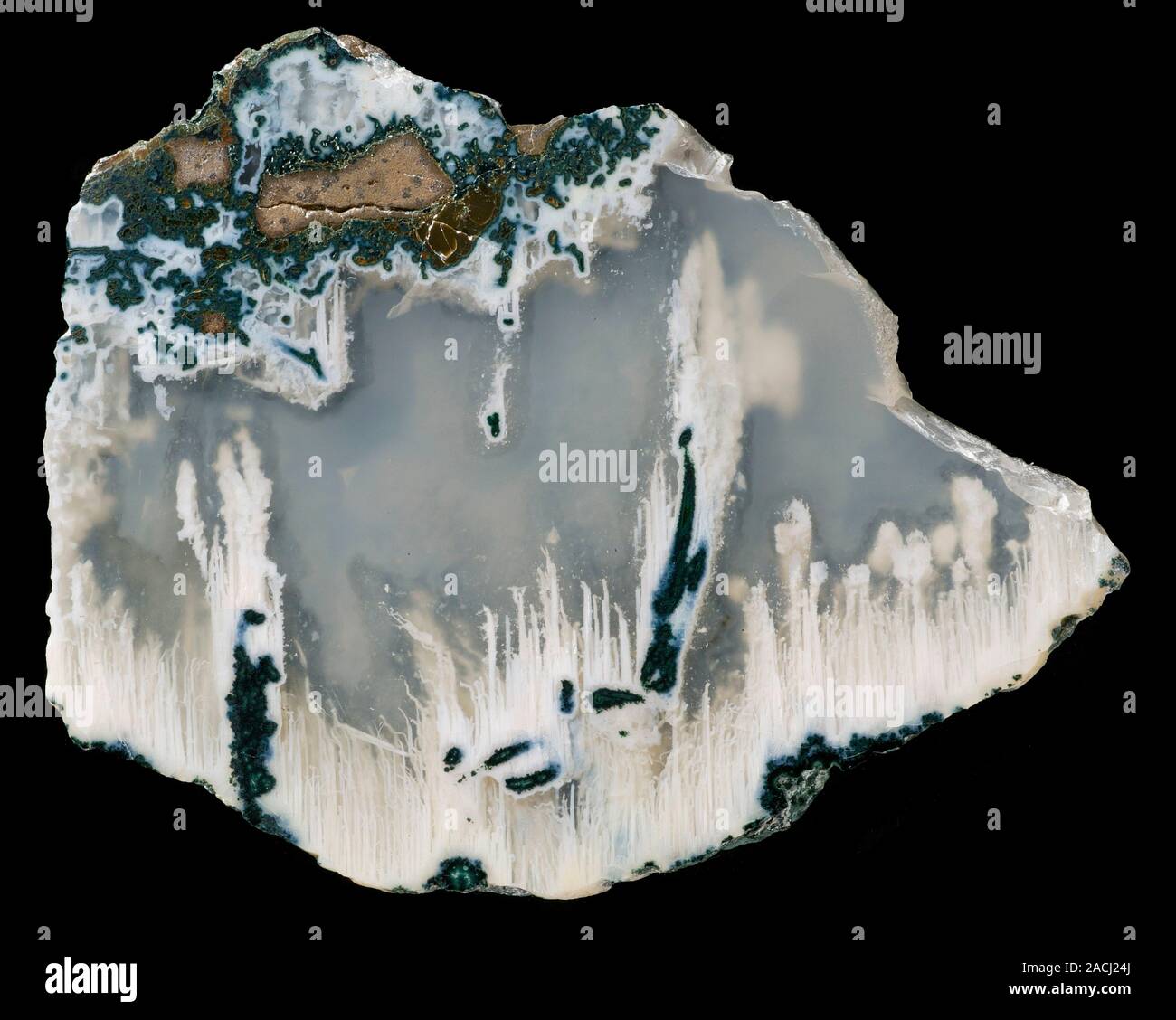 Agate. Agate is an aggregate of different forms of silica (SiO2) that ...