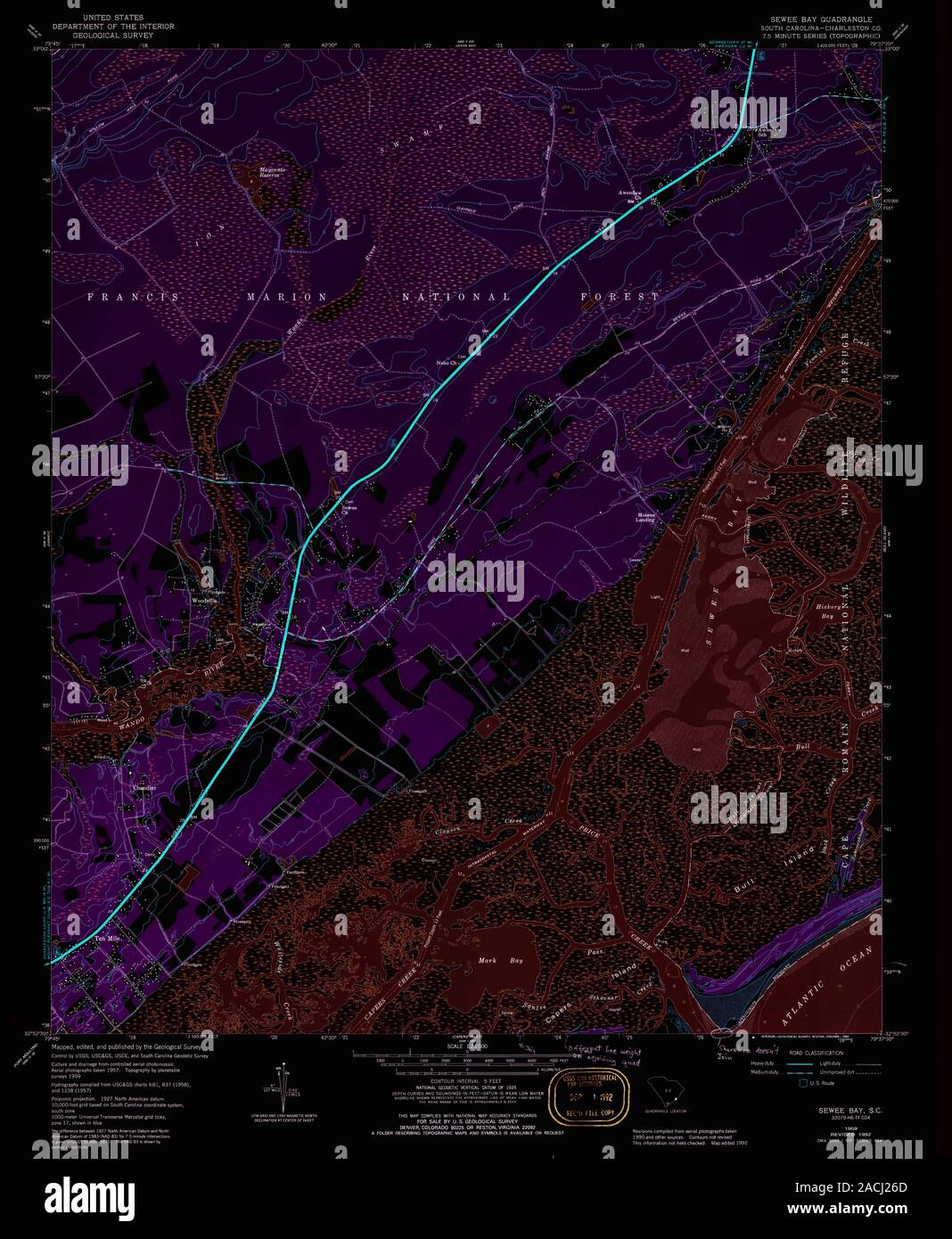USGS TOPO Map South Carolina SC Sewee Bay 261551 1959 24000 Inverted ...