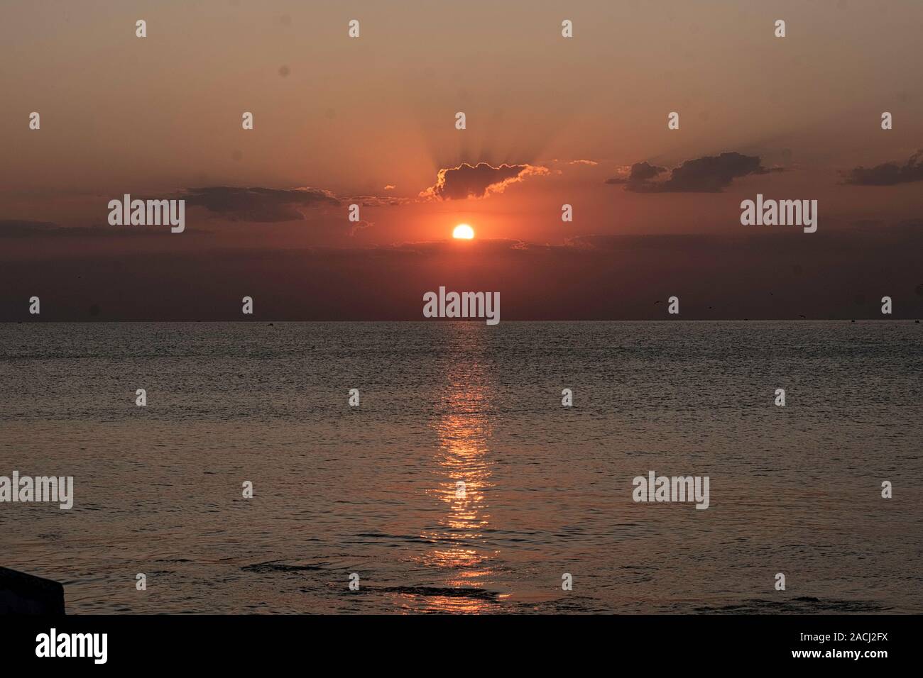 See night landscape with moonlight path on the water.Sunset. Background ...