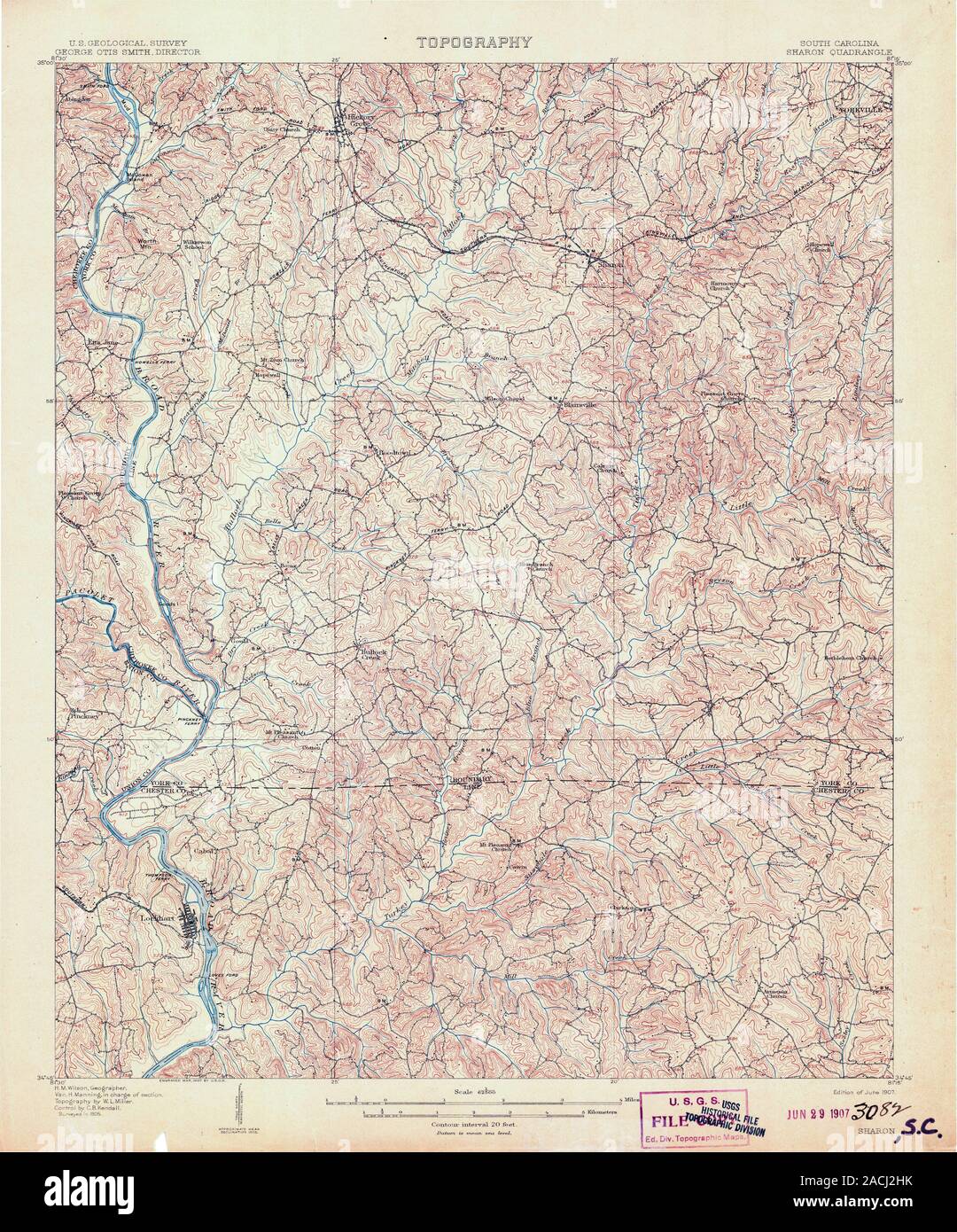 USGS TOPO Map South Carolina SC Sharon 261935 1907 62500 Restoration ...