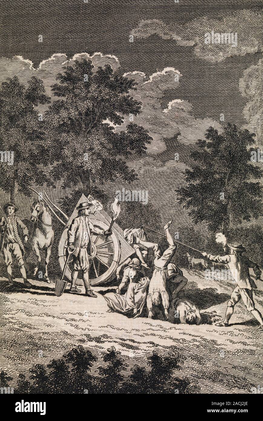 Burying plague victims. Plate depicting a group of men burying victims ...