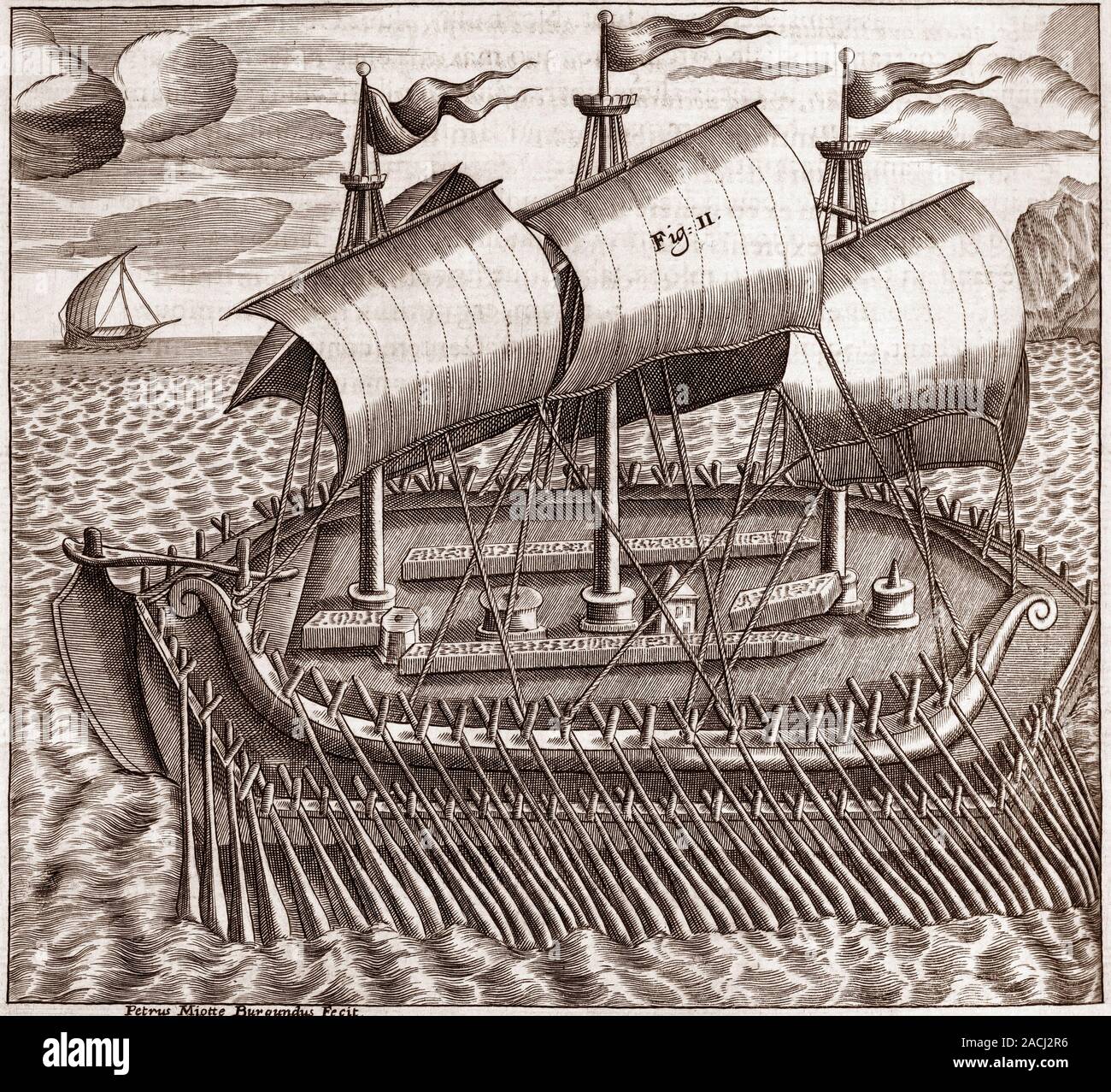Egyptian galleon. Engraved illustration showing an Egyptian galleon at ...