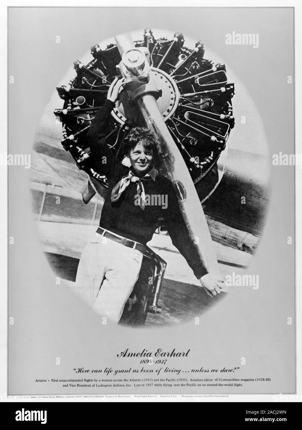 Amelia Earhart (1897-1937), American aviation pioneer standing in front ...