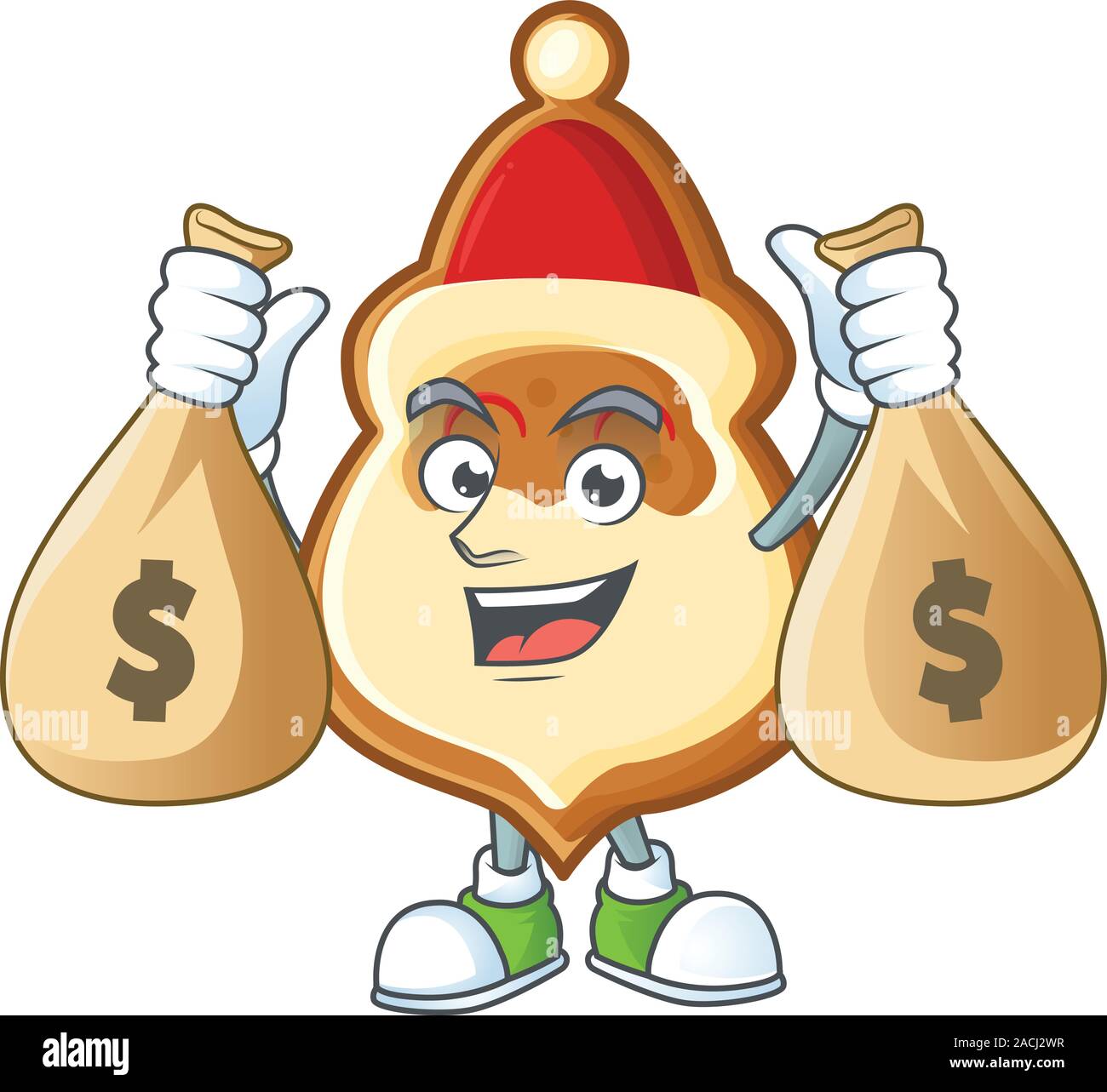Cute christmas hat cookies cartoon character smiley with money bag ...