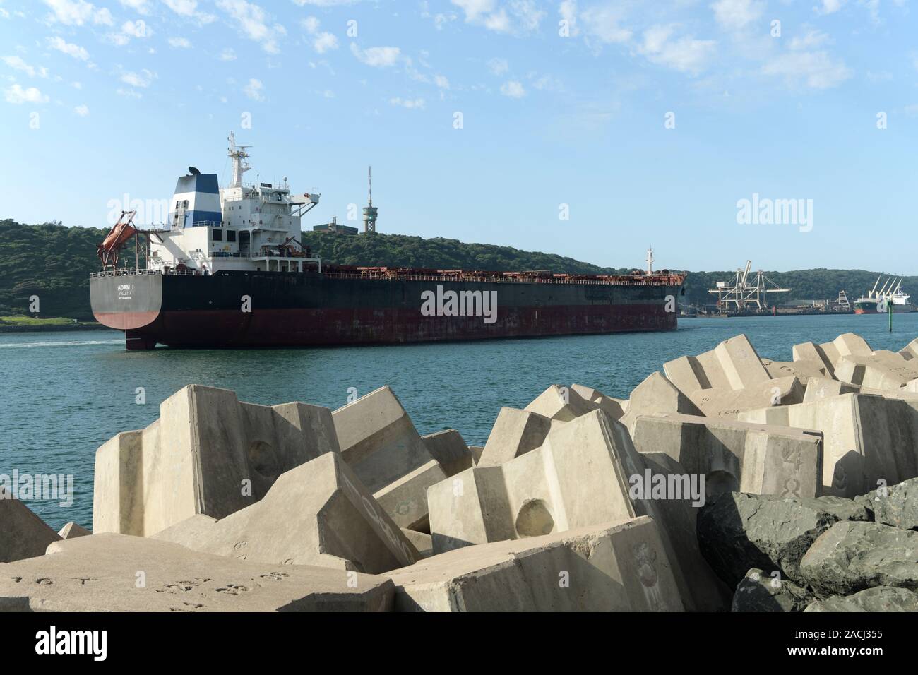 Durban, South Africa, harbour, cargo ship Adam 1 sailing through ...