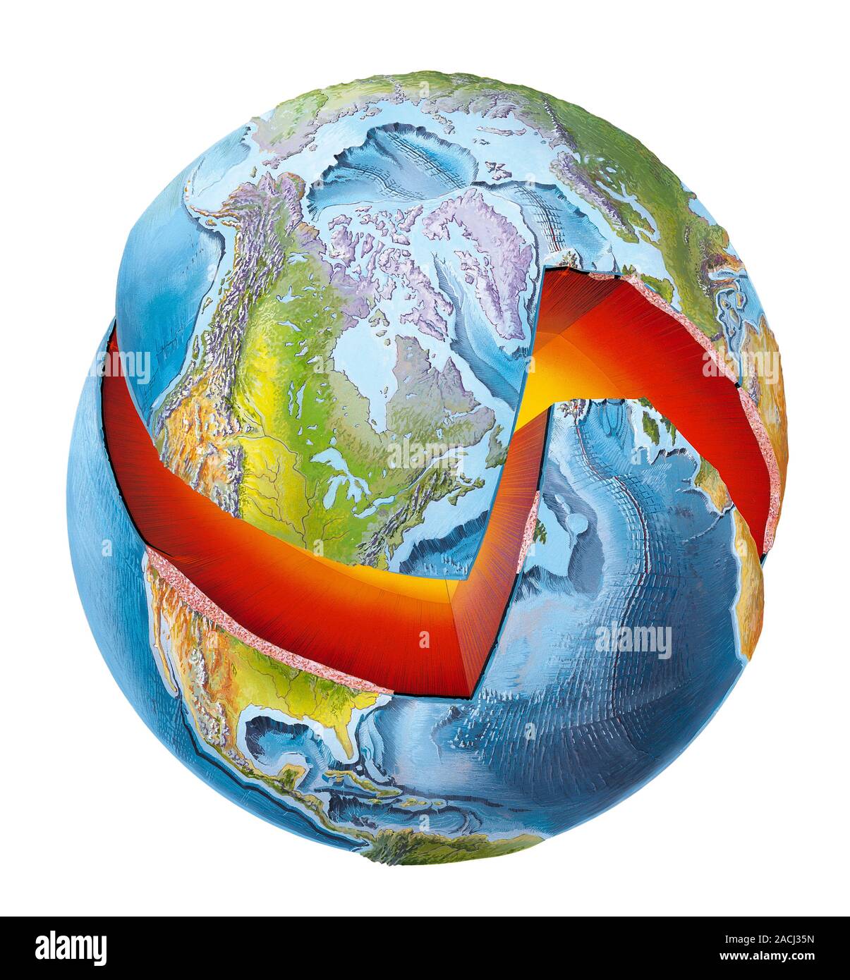 Earth. Artwork of the Earth with a crack in it, revealing some of its ...