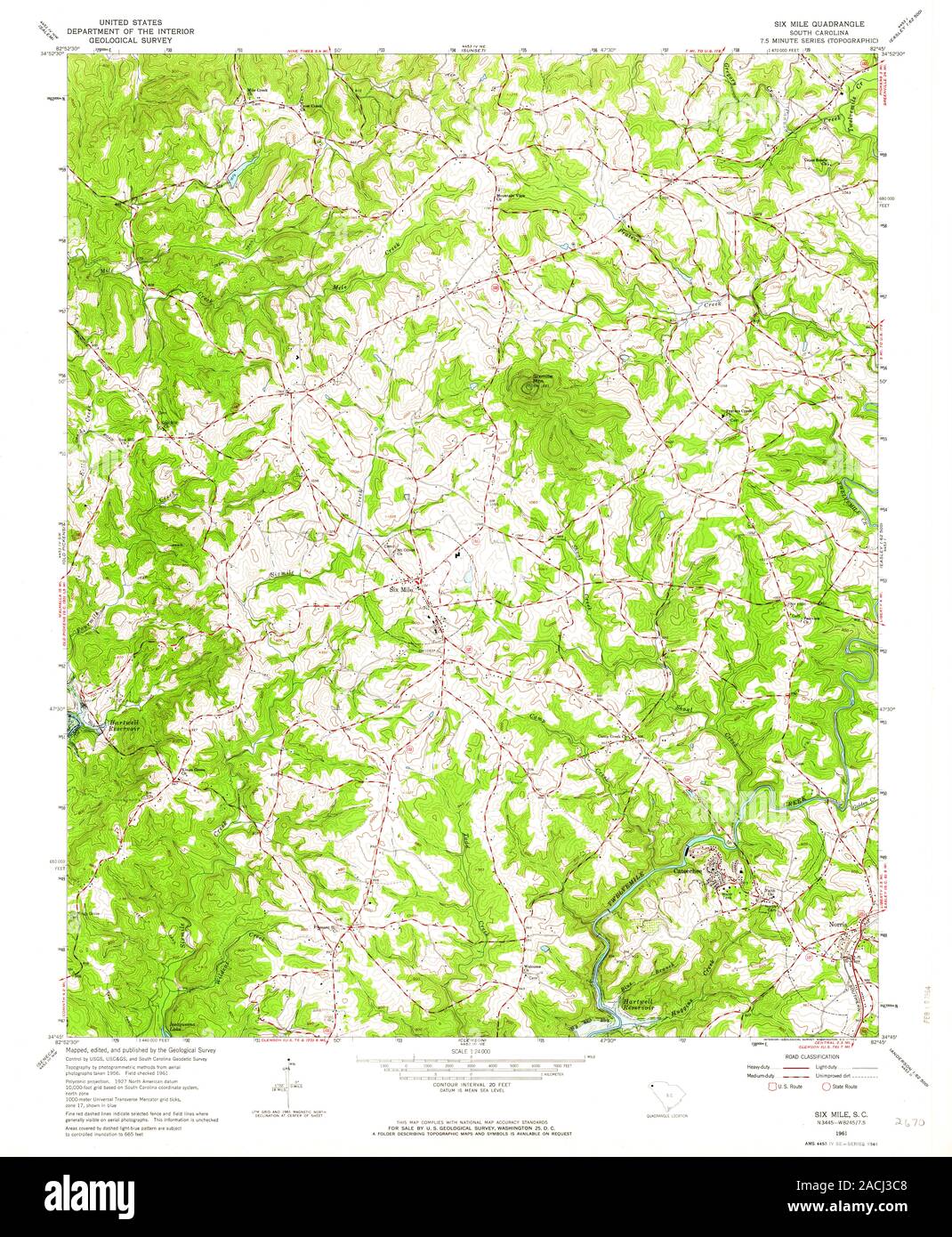 USGS TOPO Map South Carolina SC Six Mile 261563 1961 24000 Restoration ...