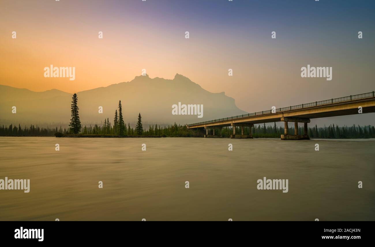 Saskatchewan Crossing Bridge-Forest Fire, Icefieds Parkway Stock Photo ...