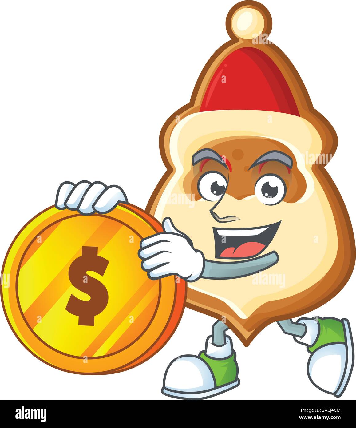 happy christmas hat cookies cartoon character with gold coin Stock ...