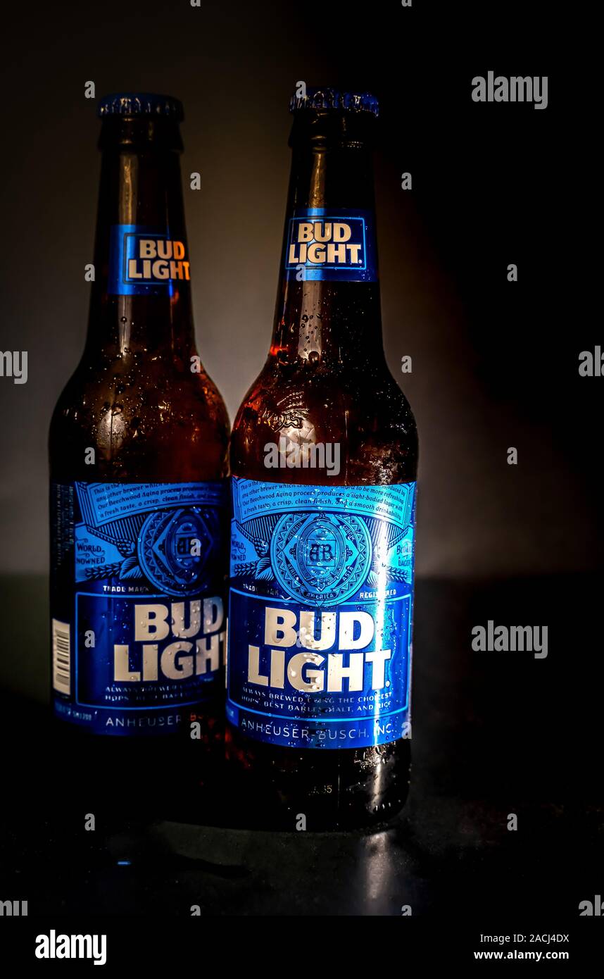 Bottles of Bud Light beer, an American light beer Stock Photo - Alamy
