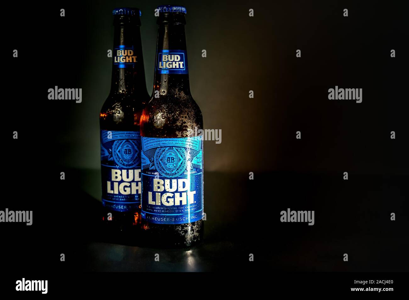 Bottles of Bud Light beer, an American light beer Stock Photo - Alamy