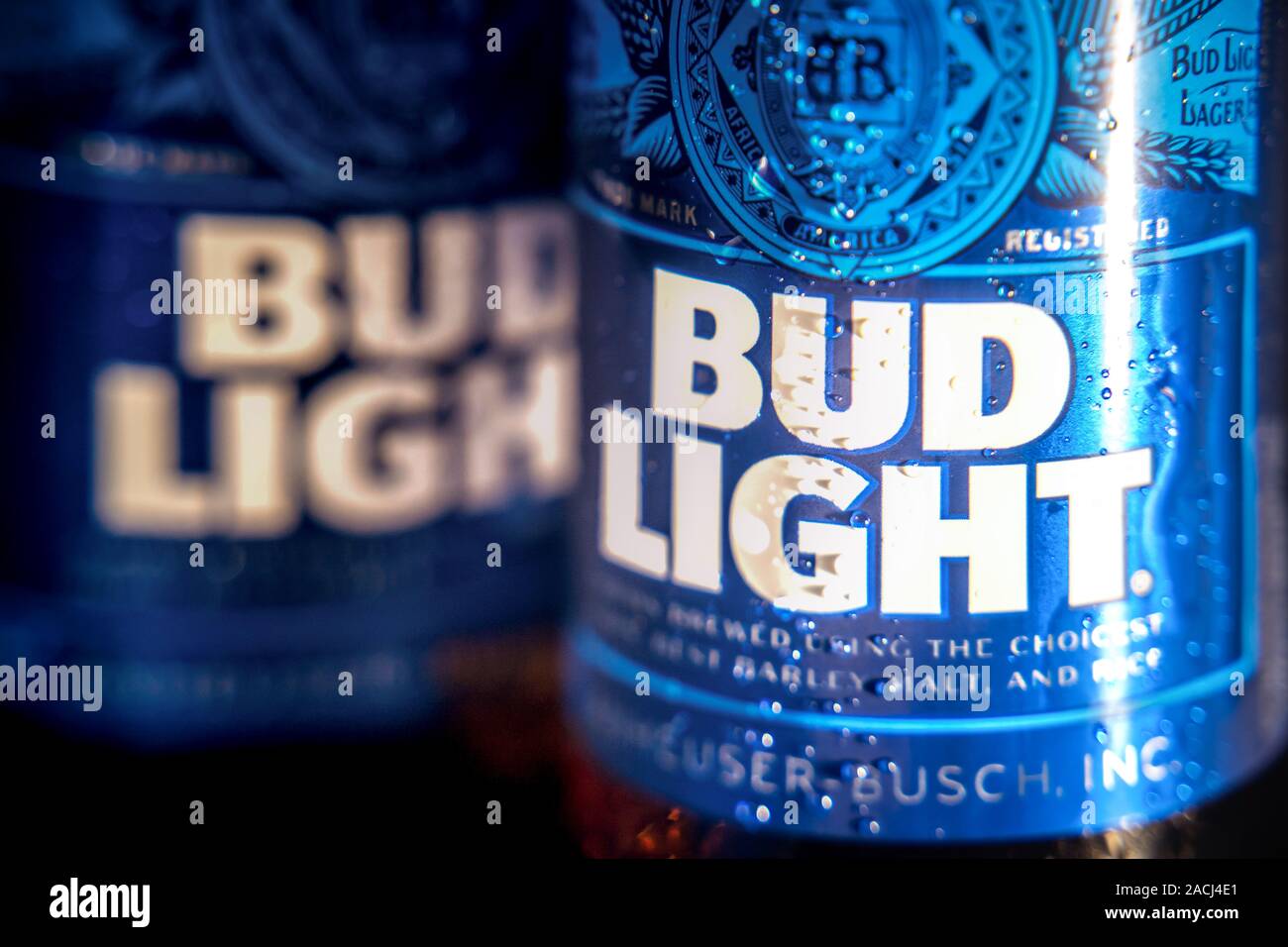 Bottles of Bud Light beer, an American light beer Stock Photo - Alamy