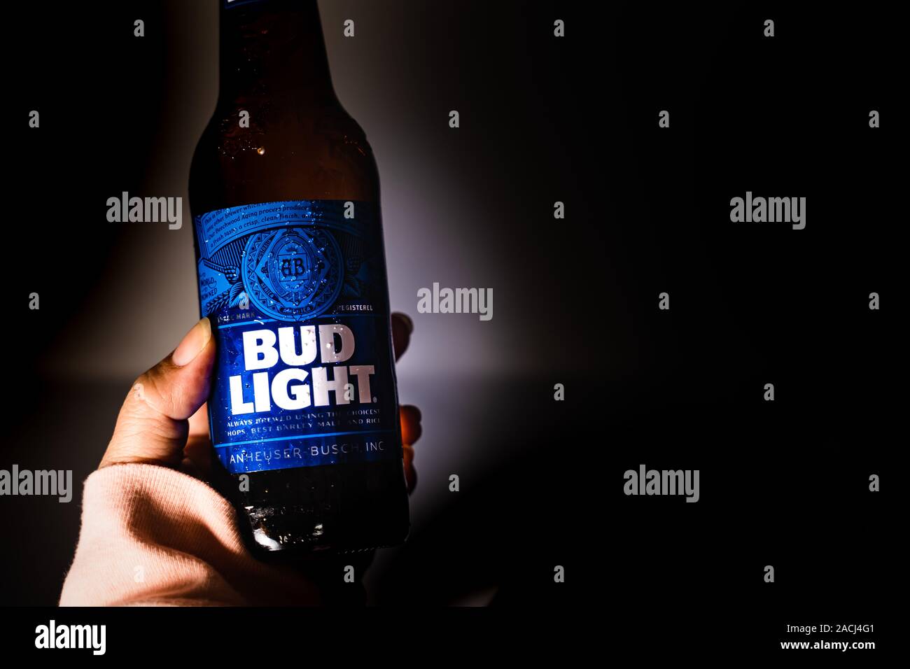 Bottles of Bud Light beer, an American light beer Stock Photo - Alamy