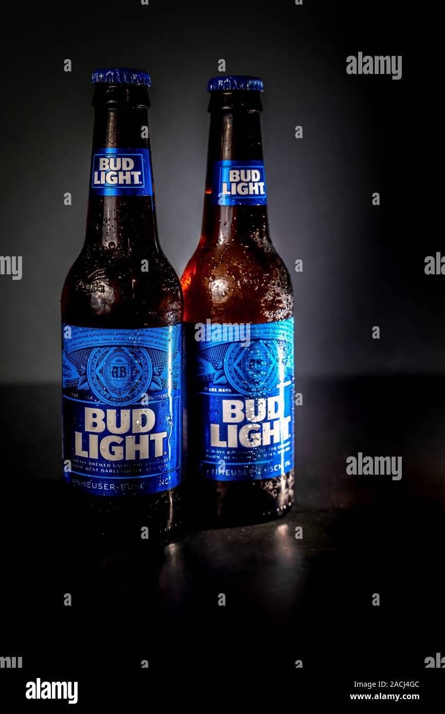 Bottles of Bud Light beer, an American light beer Stock Photo - Alamy