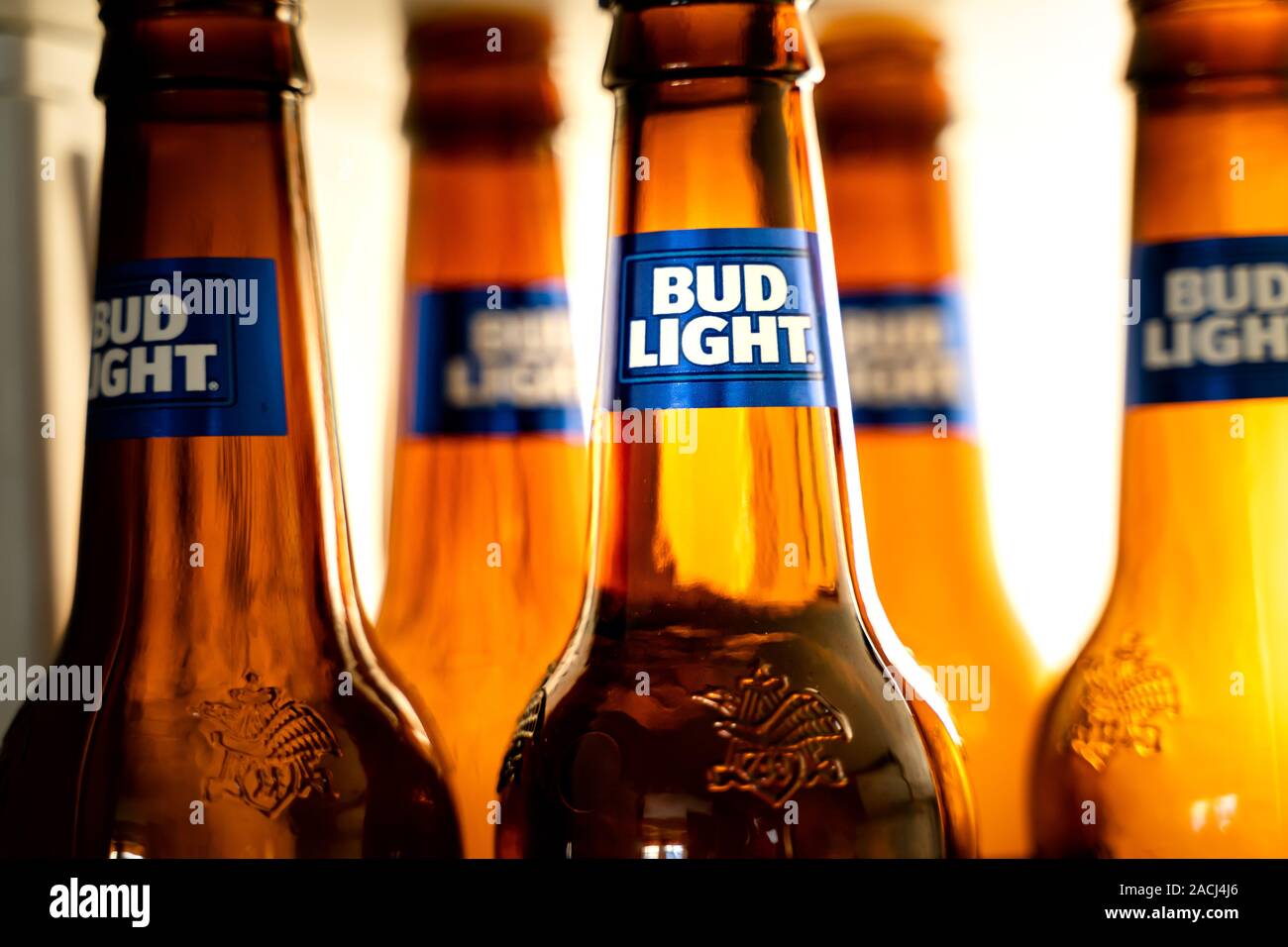 Marinette,WI / U.S.A. - Aug16,2019: Cold bottles of Bud Light Beer with ...