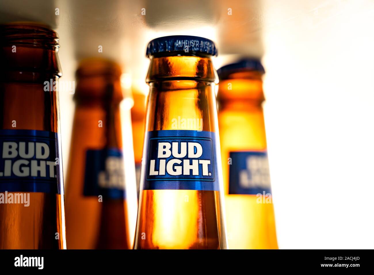 Marinette,WI / U.S.A. - Aug16,2019: Cold bottles of Bud Light Beer with ...
