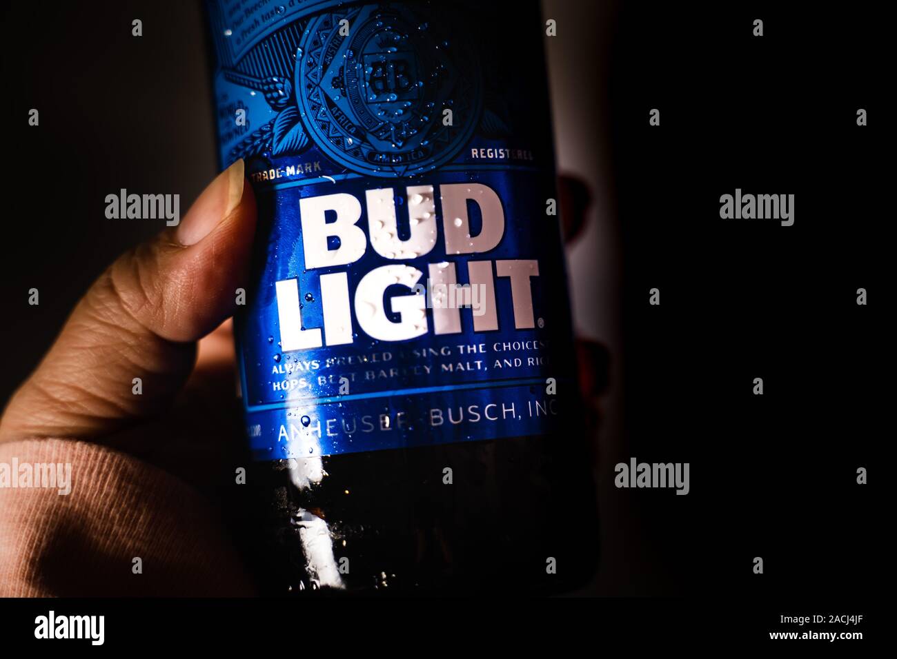 Bottles of Bud Light beer, an American light beer Stock Photo - Alamy