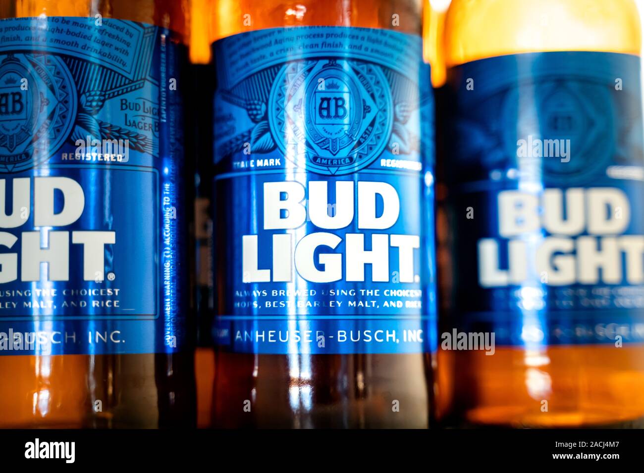 Marinette,WI / U.S.A. - Aug16,2019: Cold bottles of Bud Light Beer with ...