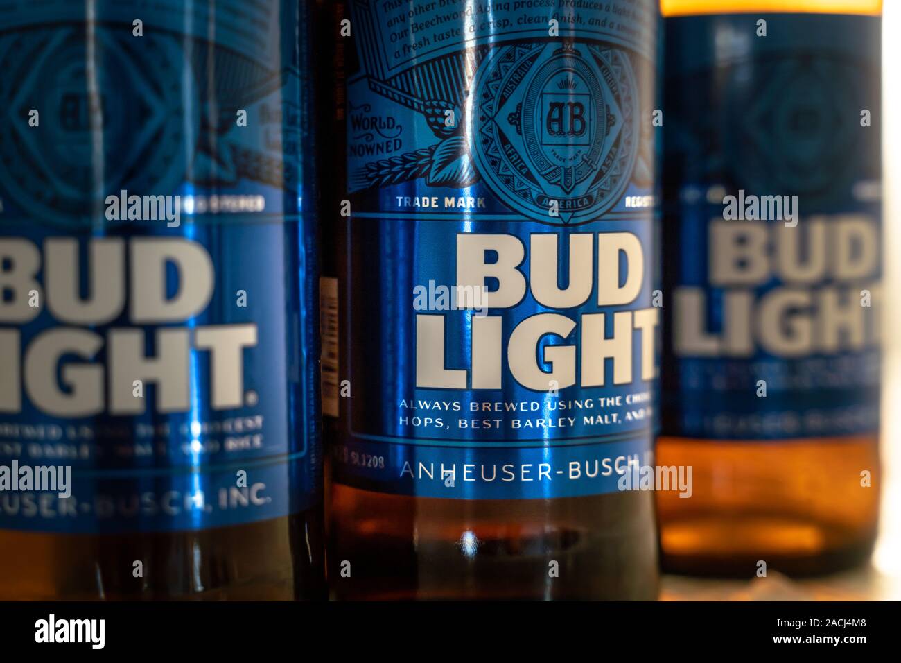 Marinette,WI / U.S.A. - Aug16,2019: Cold bottles of Bud Light Beer with ...