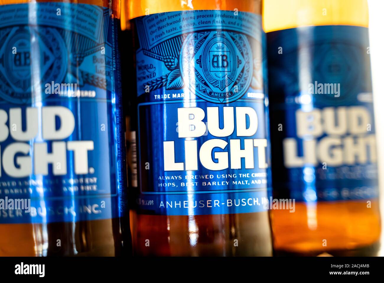 Marinette,WI / U.S.A. - Aug16,2019: Cold bottles of Bud Light Beer with ...