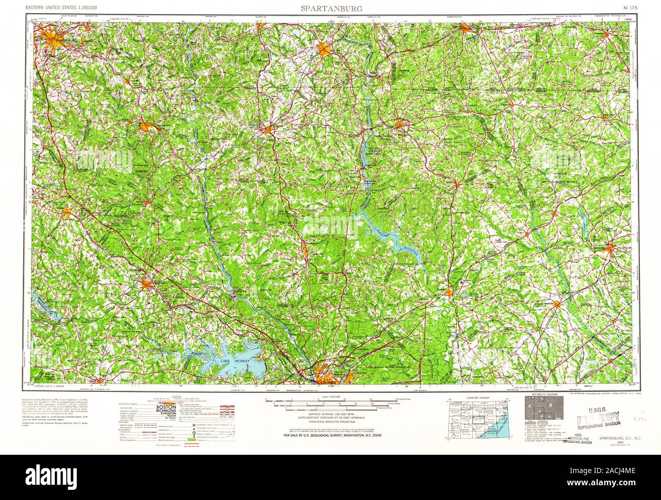 USGS TOPO Map South Carolina SC Spartanburg 262055 1953 250000 ...