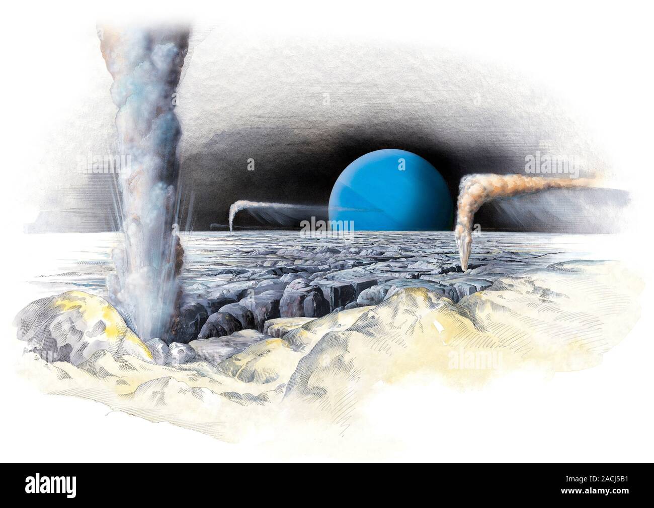 Neptune from Triton. Artwork of the gas giant planet Neptune seen from ...