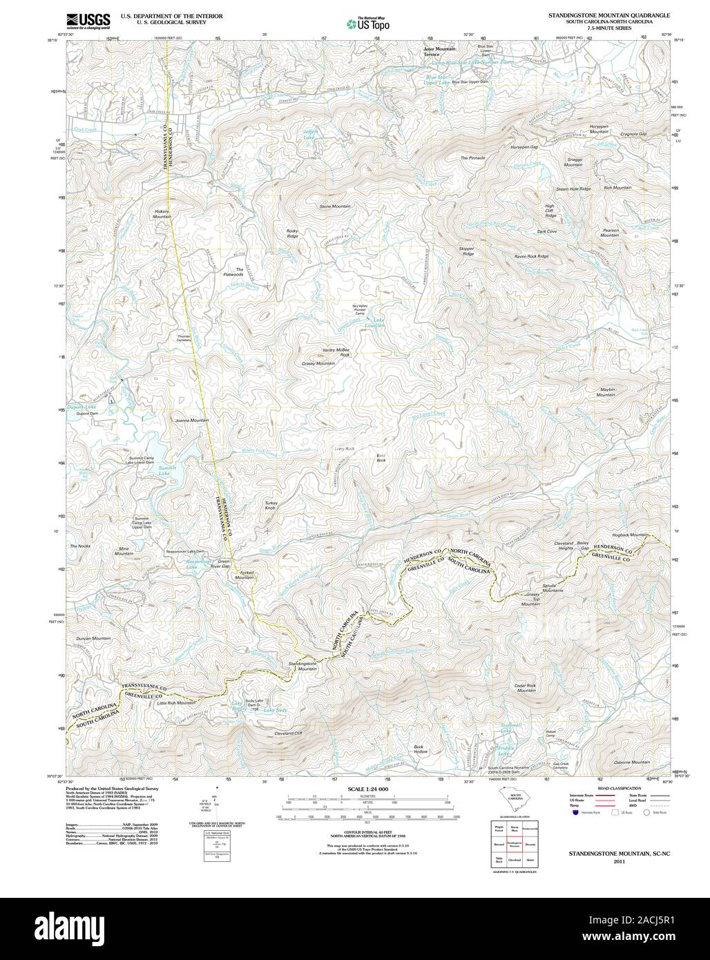 USGS TOPO Map South Carolina SC Standingstone Mountain 20110804 TM ...