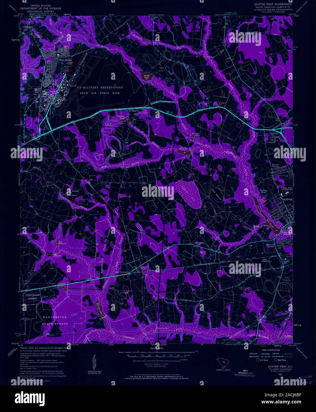 USGS TOPO Map South Carolina SC Sumter West 261618 1957 24000 Inverted ...