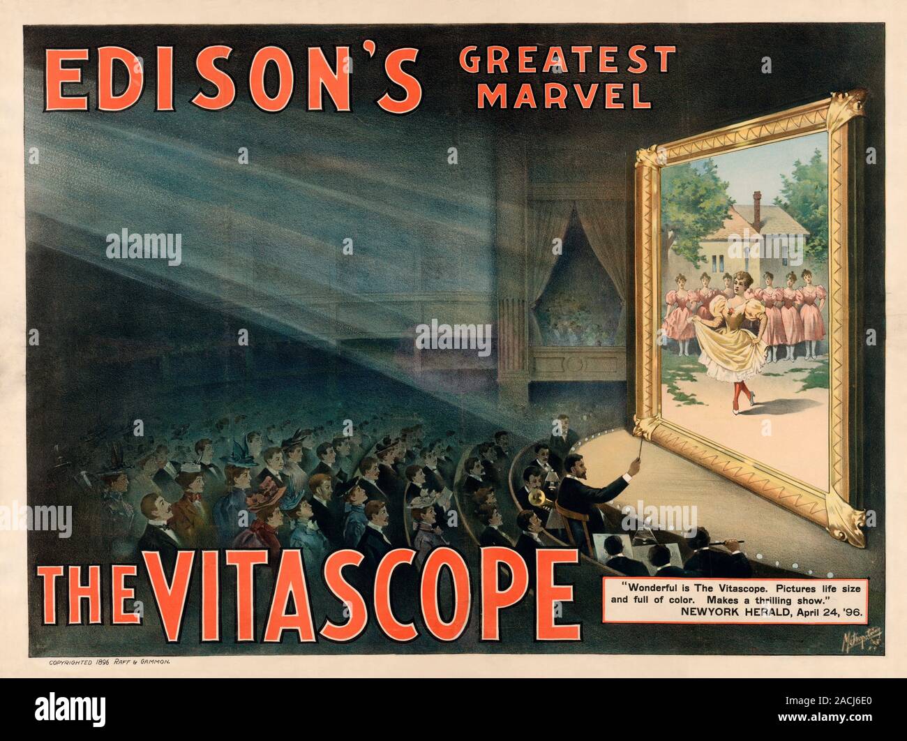 1896 poster advertising the Vitascope. The Vitascope was an early film projector first ...