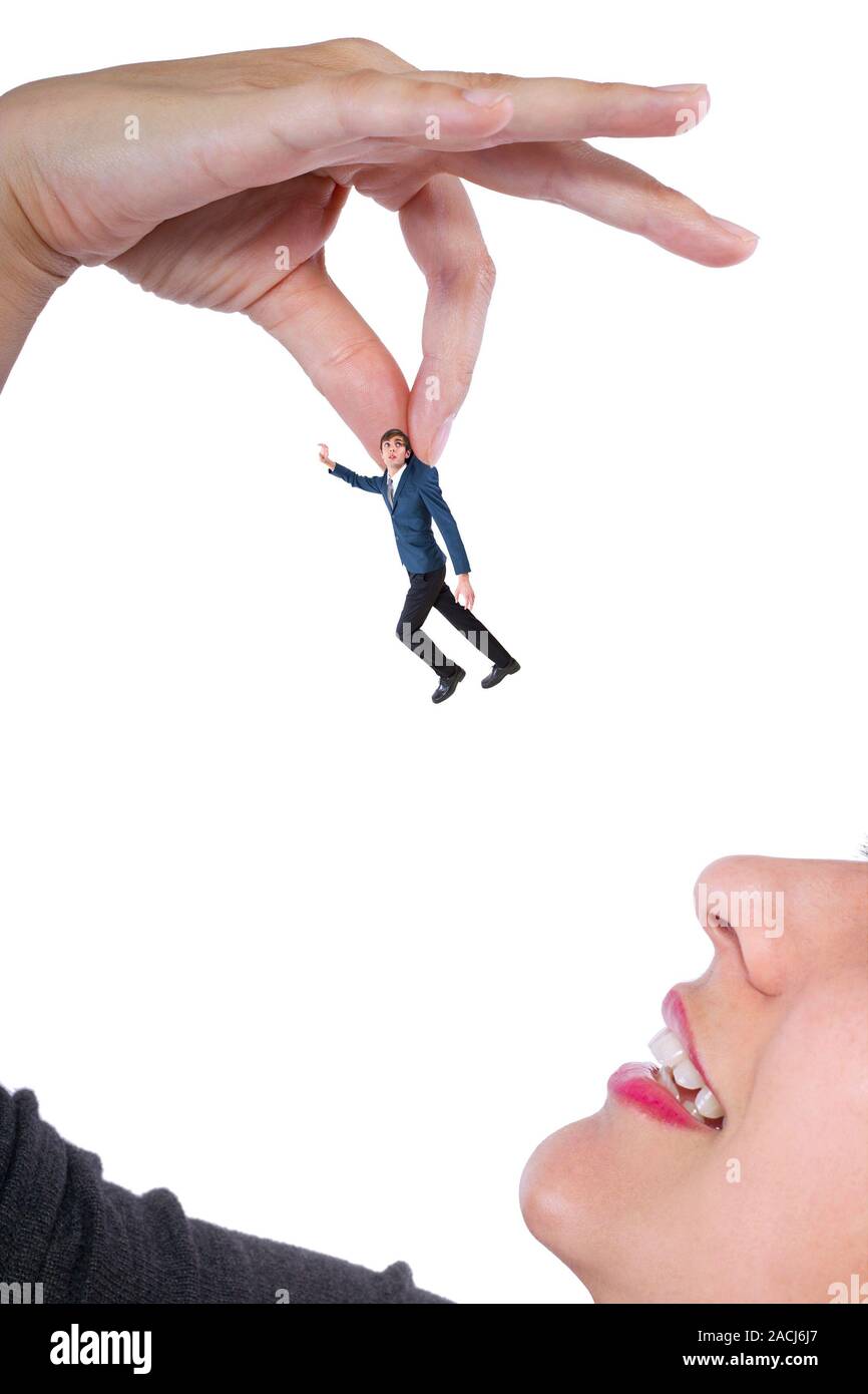 Giant woman holding small man hi-res stock photography and images - Alamy