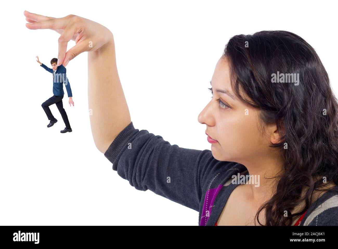 Gigantic woman holding a tiny little businessman as a metaphor for loss ...