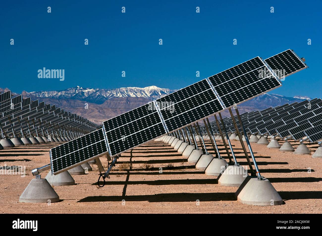 Solar power plant. Rows of photovoltaic arrays at the Nellis Solar ...