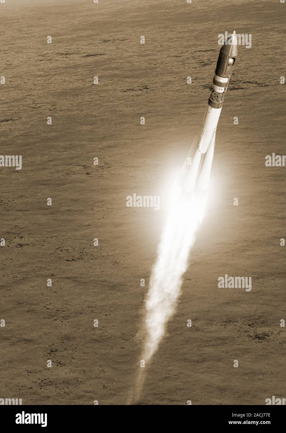 Launch of Vostok 1. Computer artwork of the launch of Vostok 1 ...