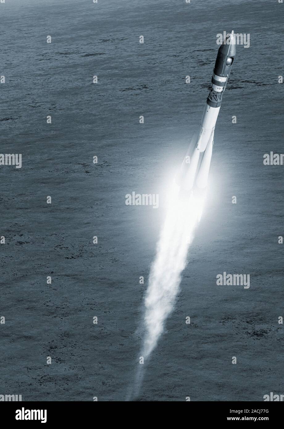 Launch of Vostok 1. Computer artwork of the launch of Vostok 1 ...