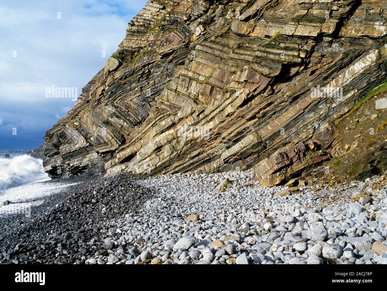 Cliff with folded rock strata. These rock strata were formed as ...