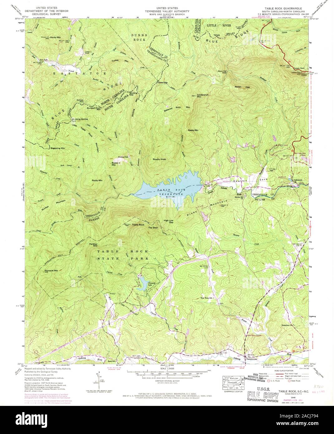 USGS TOPO Map South Carolina SC Table Rock 261632 1946 24000 ...