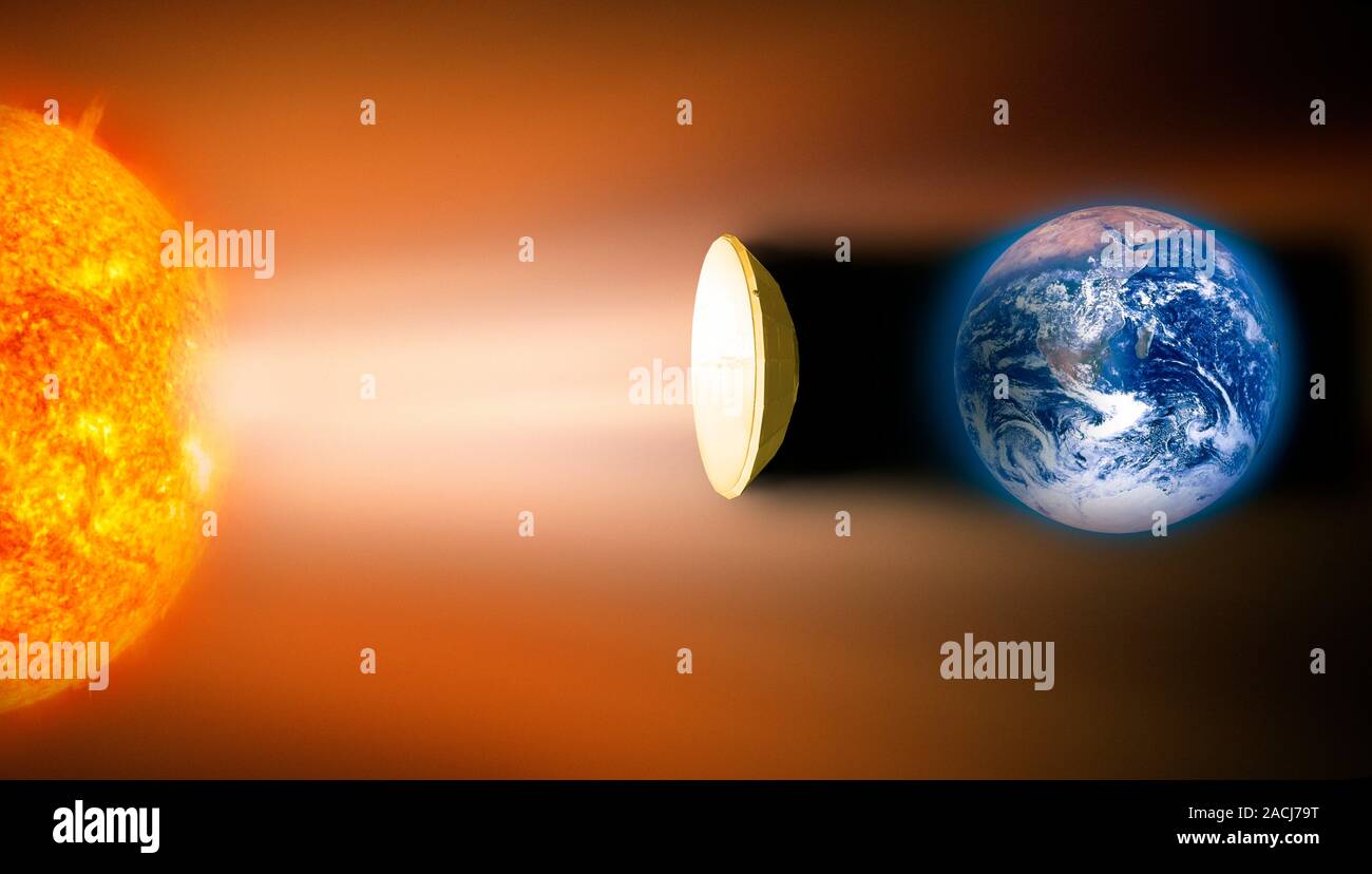Global warming sun shield. Artwork showing an orbiting shield being ...