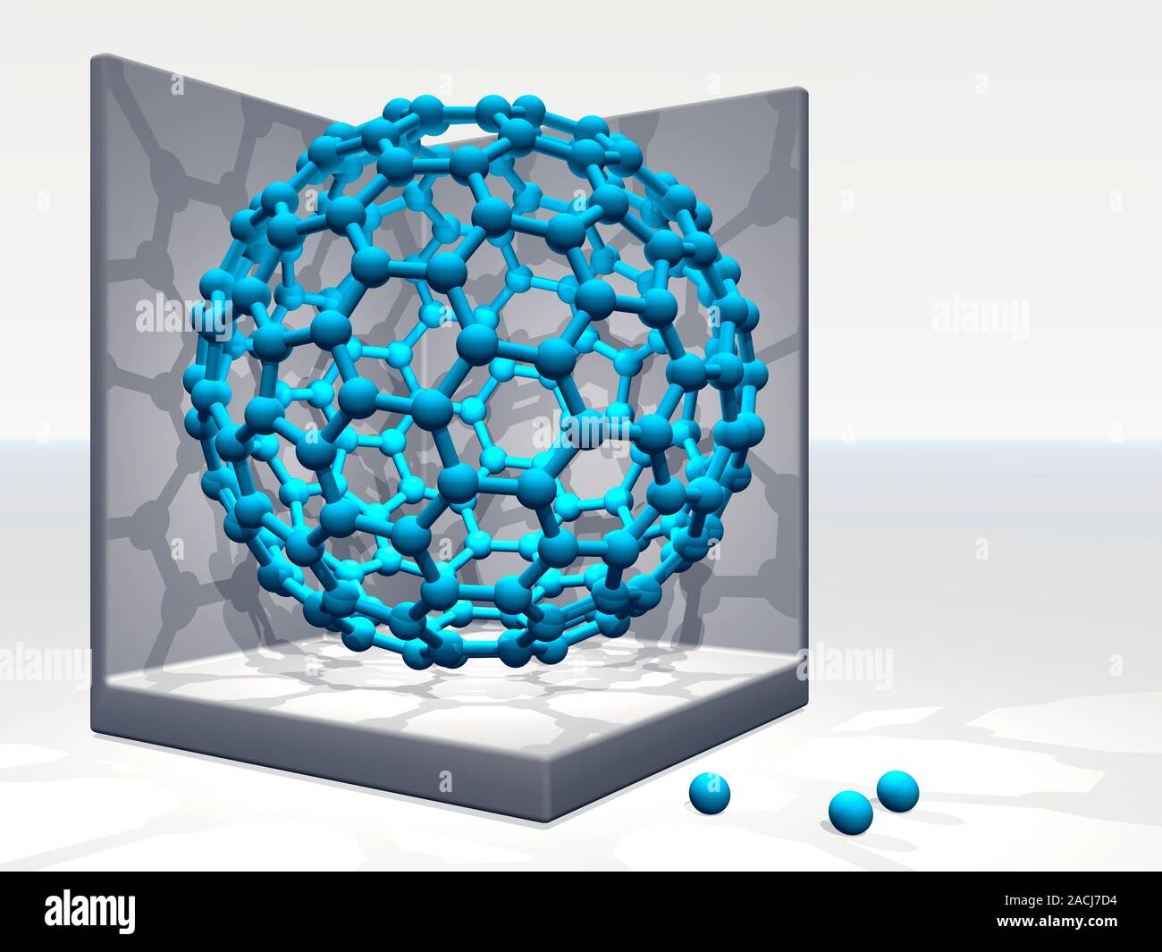 Fullerene molecule. Molecular model of the spherical fullerene molecule ...