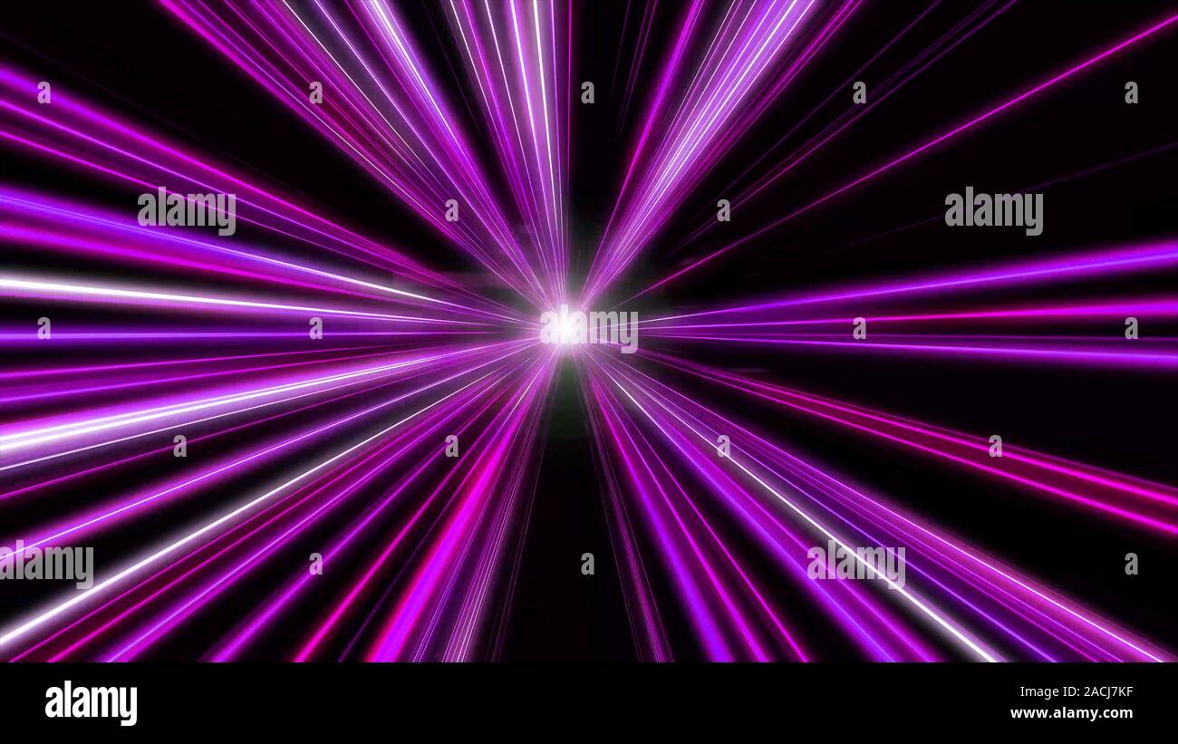 Entering purple space warp. Abstract background with fast flying light ...