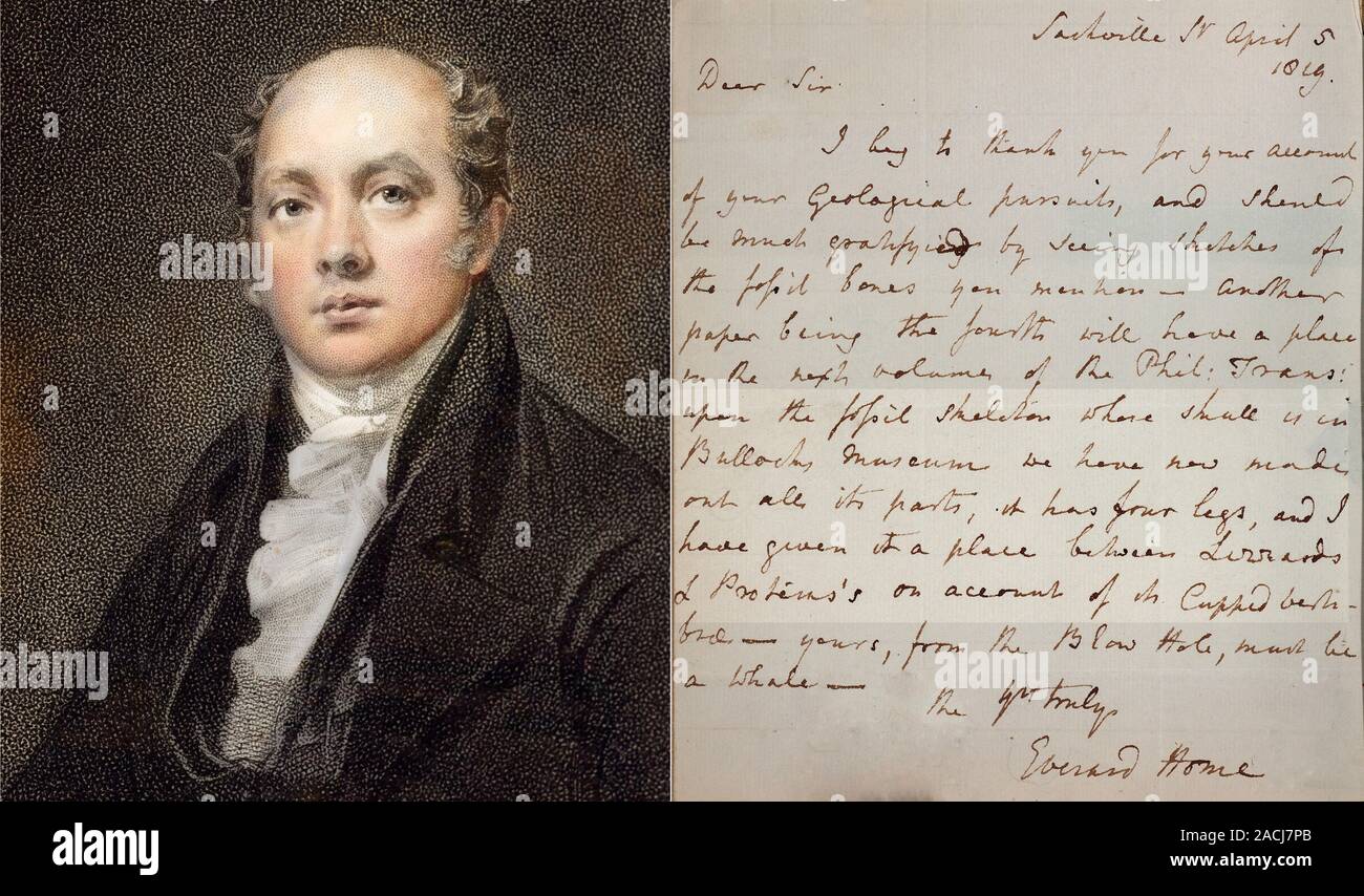 Sir Everard Home (1756-1832) contemporary portrait engraving and letter ...