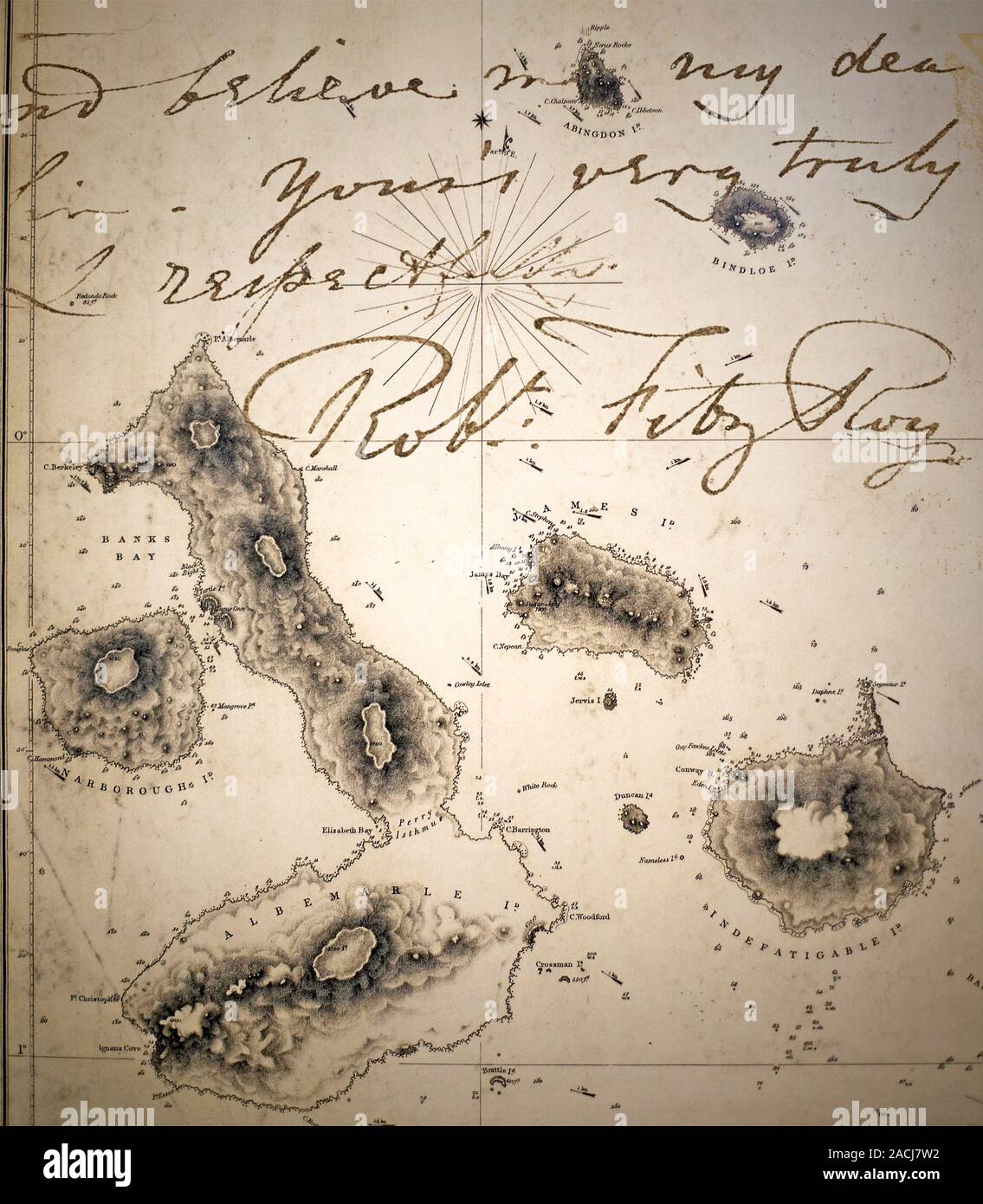 Admiralty map of Galapagos 1845 resulting from Captain Robert Fitzroy's ...
