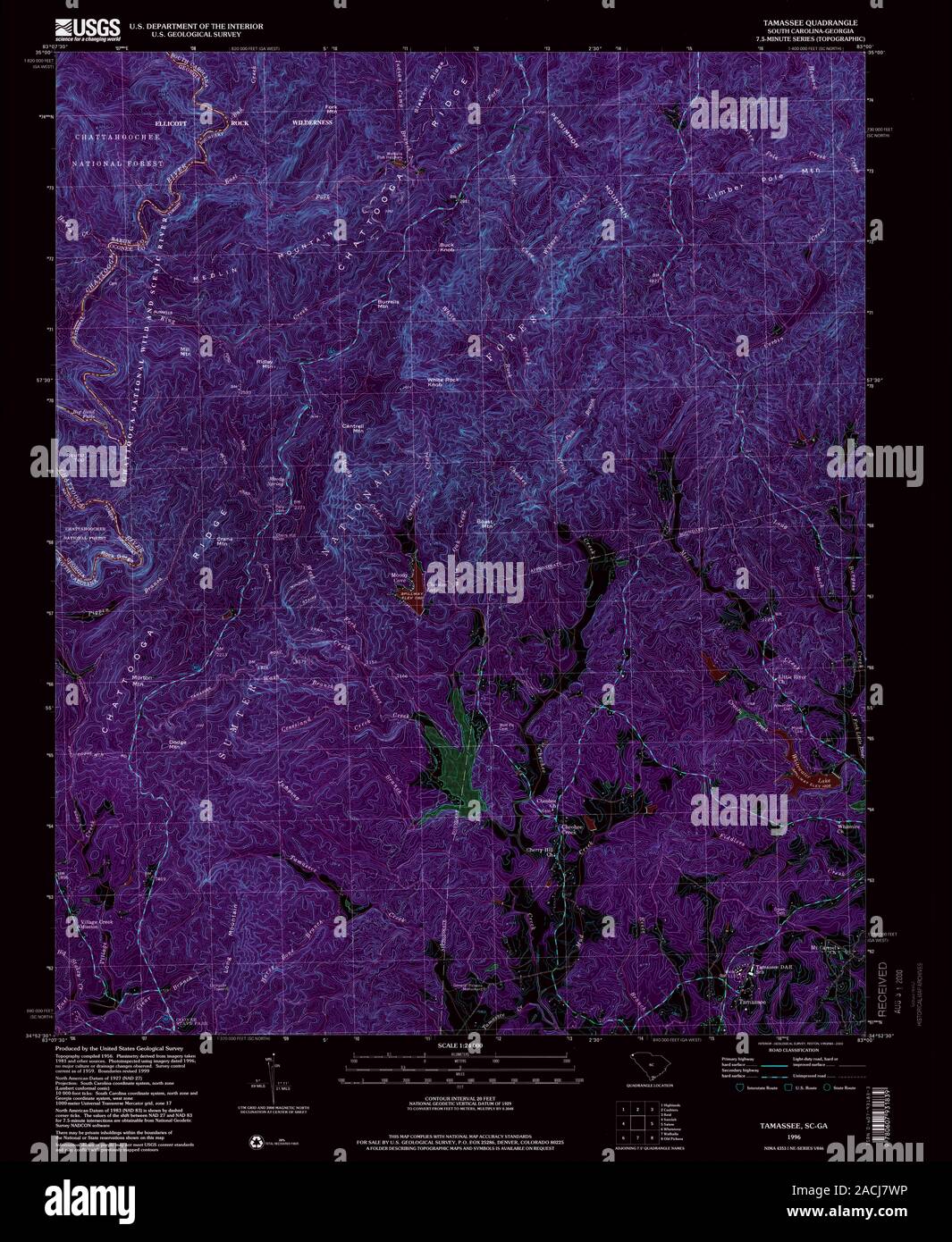 USGS TOPO Map South Carolina SC Tamassee 261638 1996 24000 Inverted ...