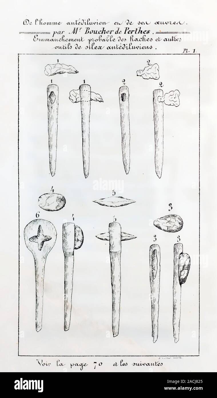 1860, attribution on the plate. Palaeolithic and mesolithic tools ...
